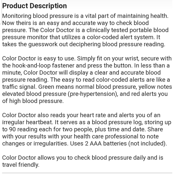 Color Doctor | Other | Color Doctor Blood Pressure Wrist Monitor Alert ...